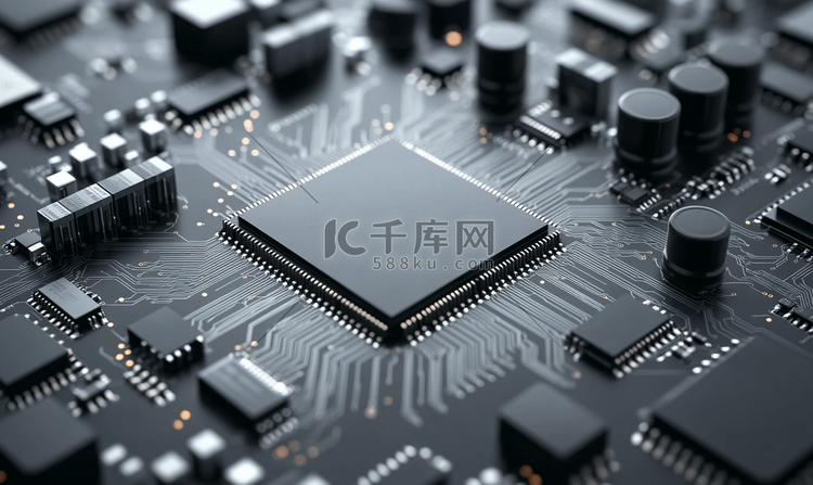 具有微芯片电路板背景纹理矢量图元素的抽象技术灰色背景高清摄影大图-千库网