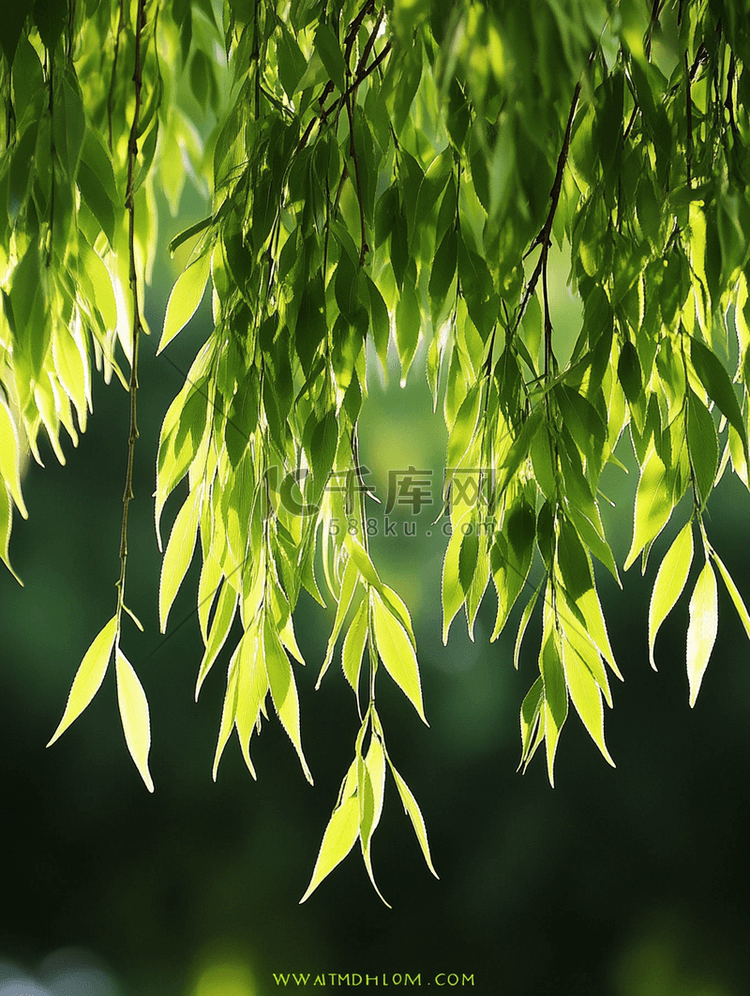 绿色垂柳叶纹理背景高清摄影大图-千库网
