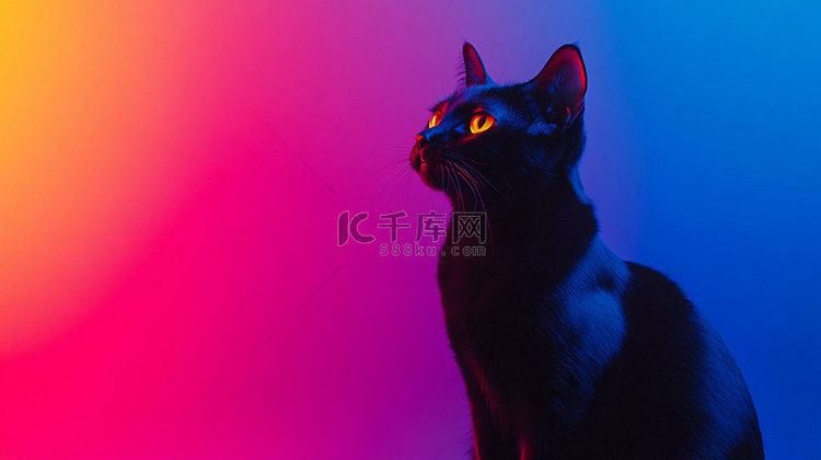 炫彩黑猫晕染真实合成创意背景图片免费下载-千库网