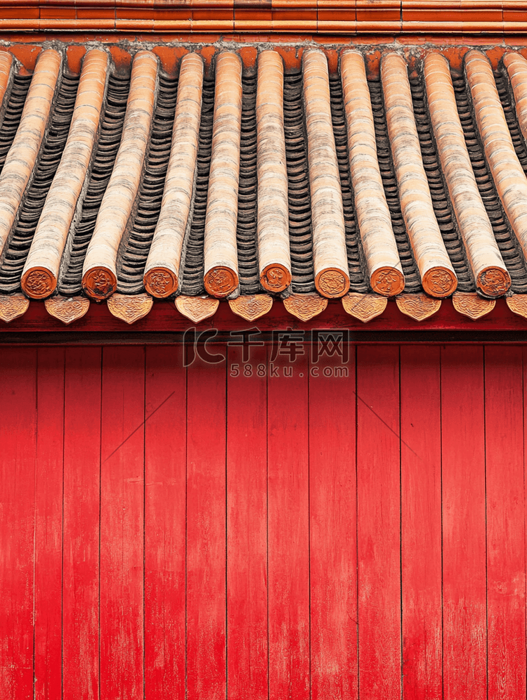 屋顶纹理和背景的特写红瓦屋顶图案高清摄影大图-千库网