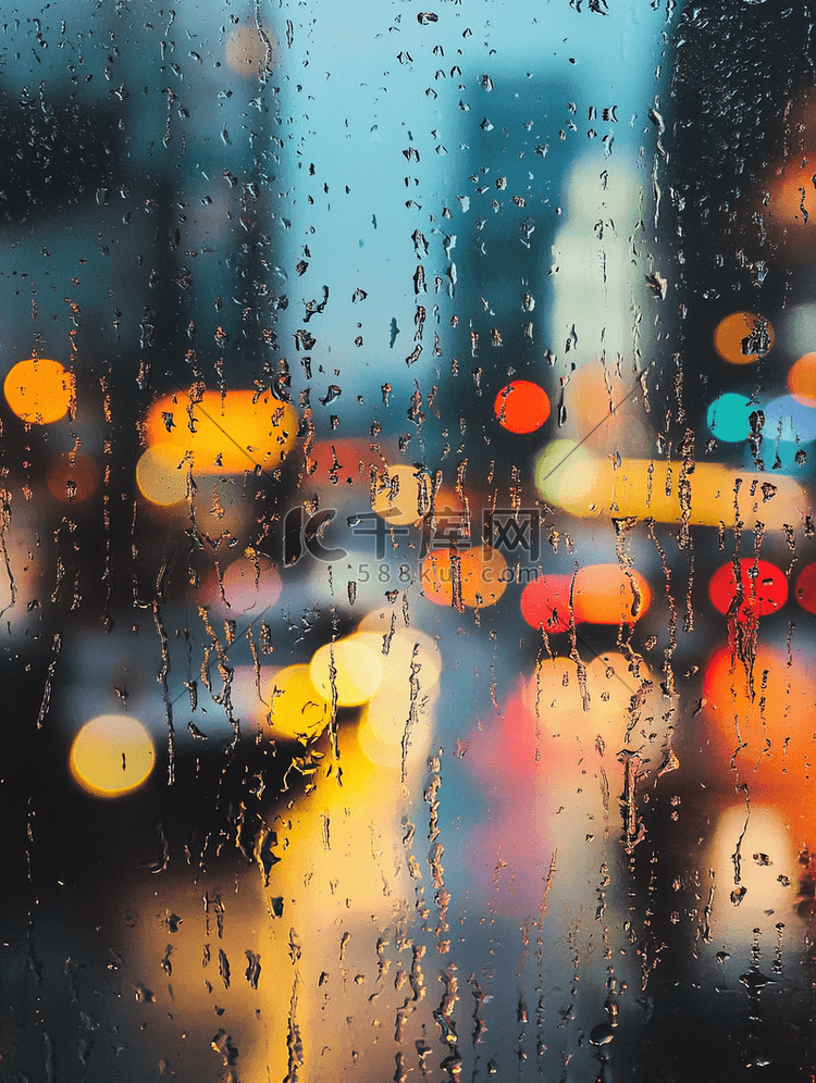 雨滴在窗户上雨天滴在玻璃窗纹理街道雨上高清摄影大图-千库网