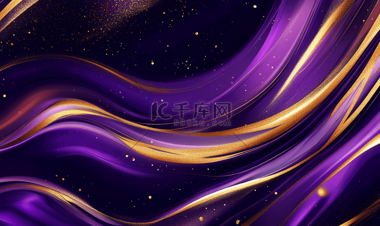 紫色波浪流体艺术大理石效果背景或纹理上的金属金抽象高清摄影大图-千库网