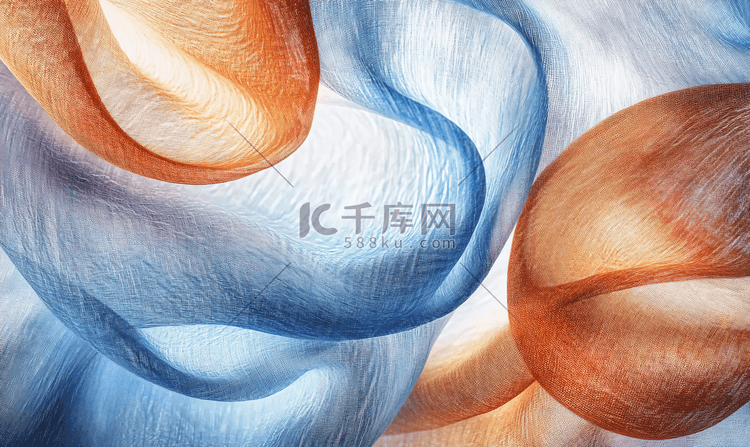 纹理棕色和蓝色织物的抽象波浪和弯曲高清摄影大图-千库网