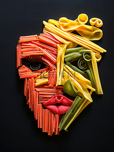 黑纹桌上摆放着各种意大利自制生未煮意大利面高清摄影大图-千库网