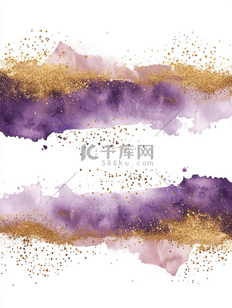 带有棕色和紫色水彩的水平网页横幅带有金色闪光纹理高清摄影大图-千库网