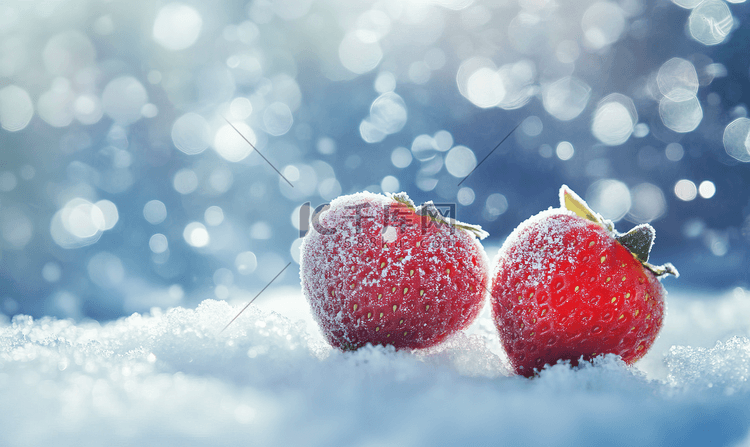 冷冻草莓质地在雪中特写冷水果高清摄影大图-千库网