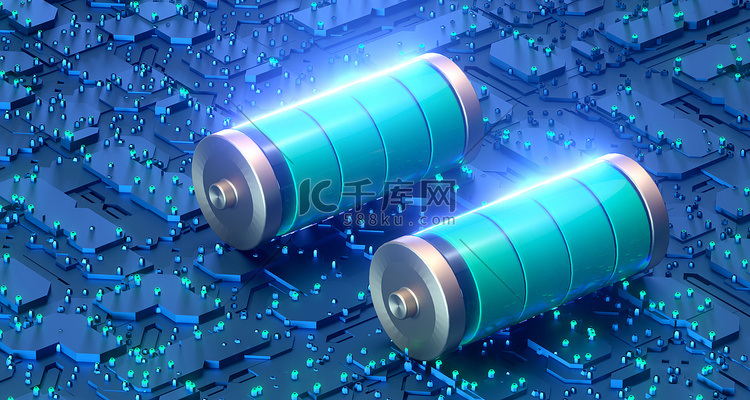 3d渲染电路板上新能源电池摆放高清摄影大图-千库网
