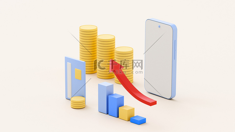 3D卡通手机金融货币概念海报高清摄影大图-千库网