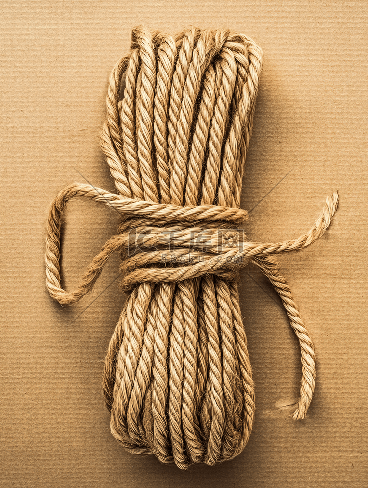 纸板纹理背景上的绳子高清摄影大图-千库网
