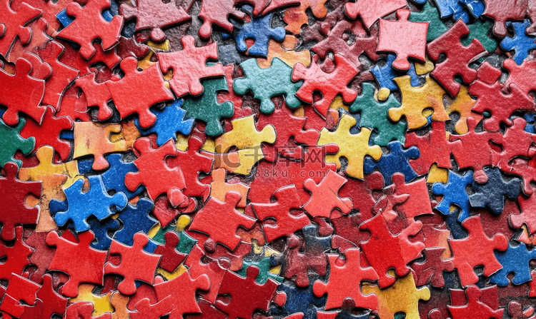红色背景上未完成的拼图纹理高清摄影大图-千库网