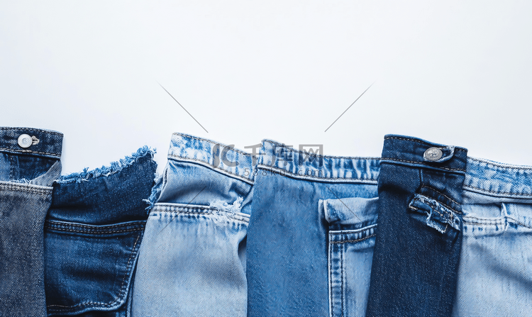 蓝色牛仔布面料纹理背景高清摄影大图-千库网