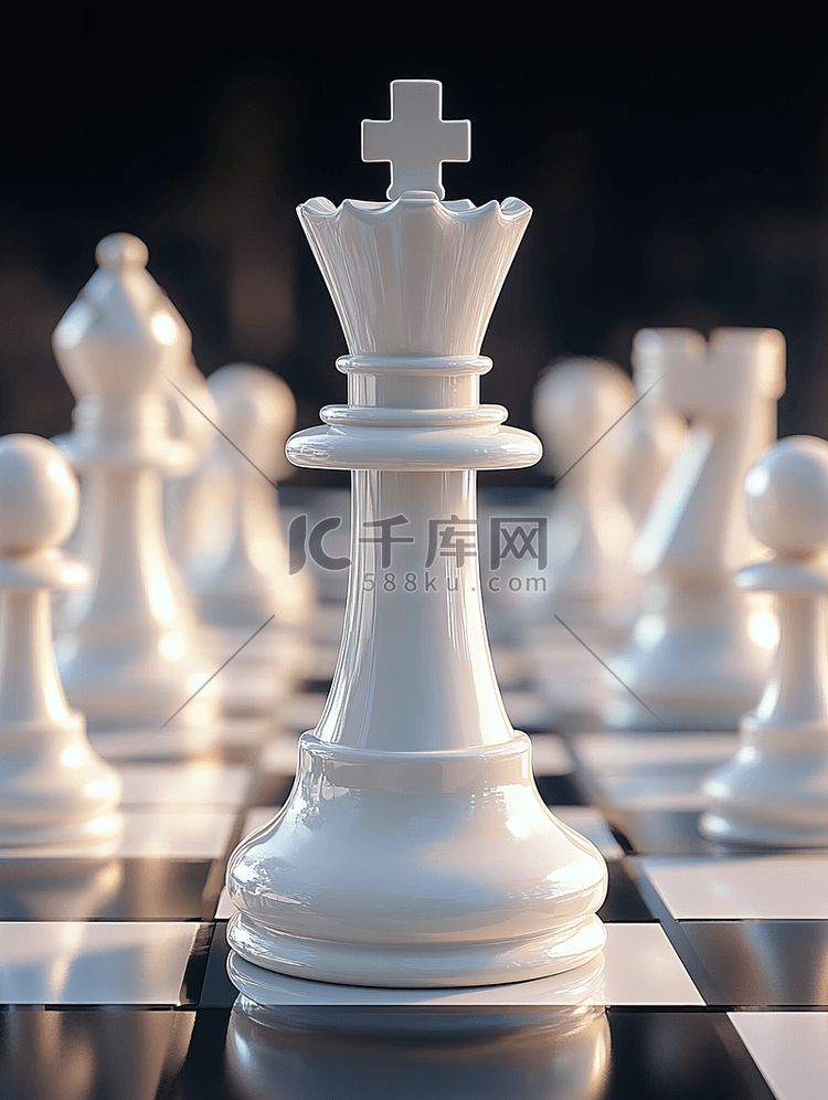 国际象棋国王站在3D插图中的各种白色棋子之间背景图片免费下载-千库网