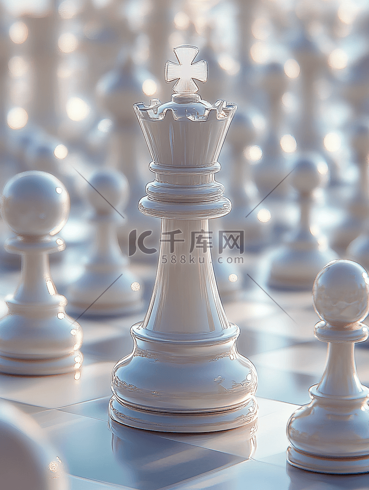 国际象棋国王站在3D插图中的各种白色棋子之间背景图片免费下载-千库网