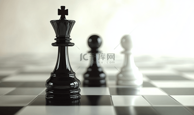 国际象棋黑王站在3D插图中白棋击败国王附近背景图片免费下载-千库网