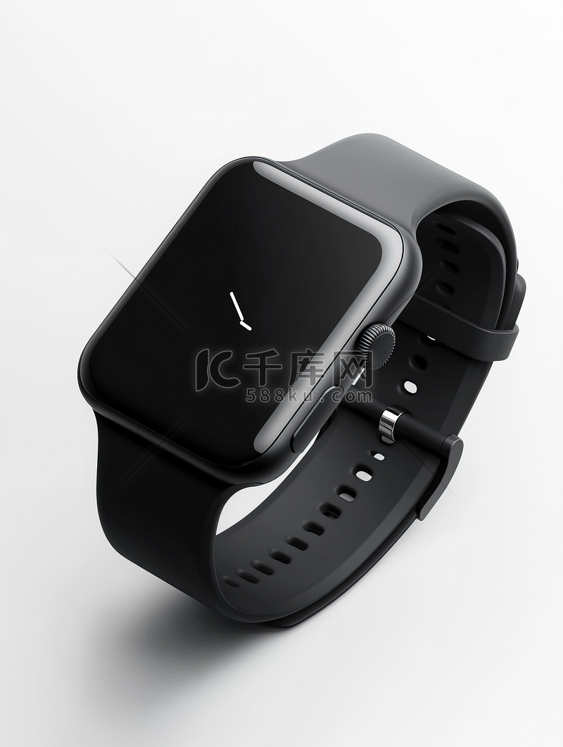 黑色现代智能手表模型带有星形和空白屏幕可在白色背景上进行设计3D渲染背景图片免费下载-千库网