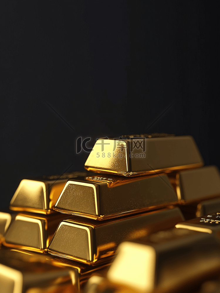黑色背景上金条的3D插图顶部方形图像上有可用空间黄金商品市场概念背景图片免费下载-千库网