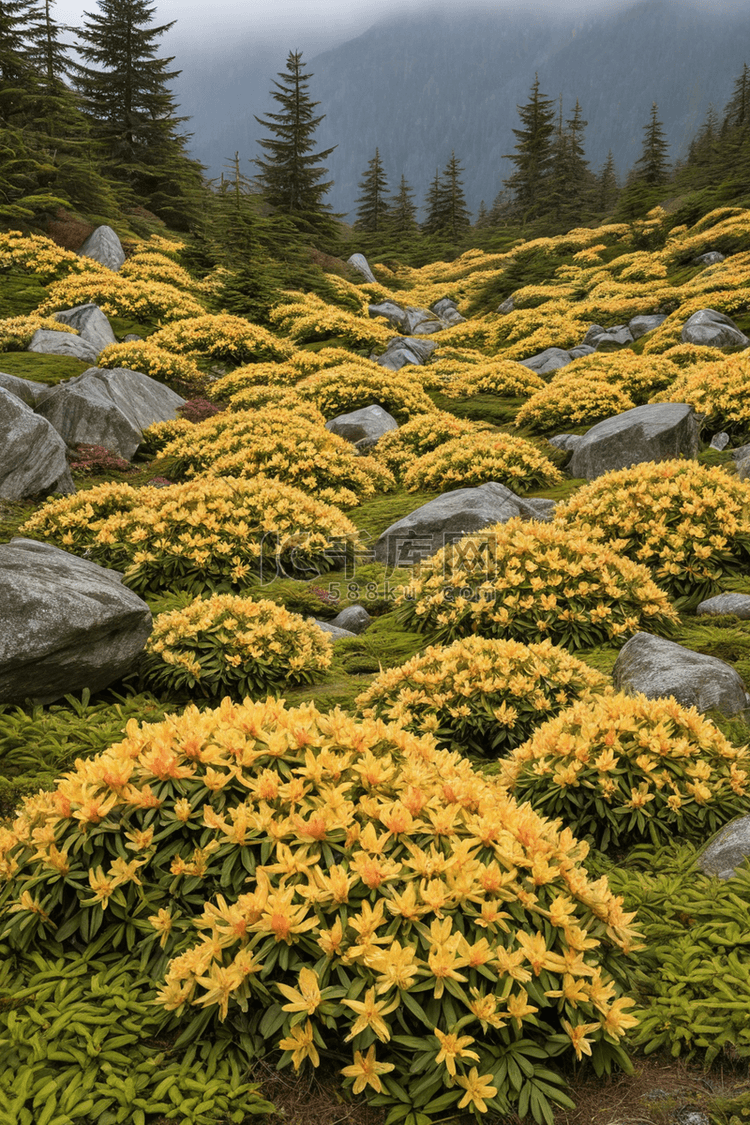蔓生杜鹃花金杜鹃开花席状生长高山生境高清摄影大图-千库网