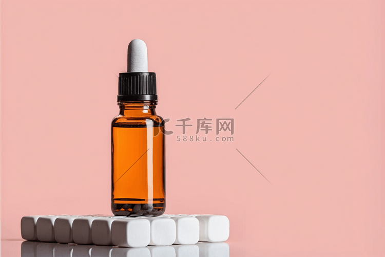 白色裙台和粉色背景上的透明液体容产品图片高清摄影大图-千库网