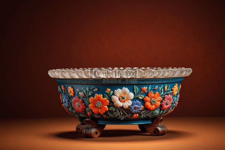 黄地洋彩番莲纹碗清乾隆图高清摄影大图-千库网