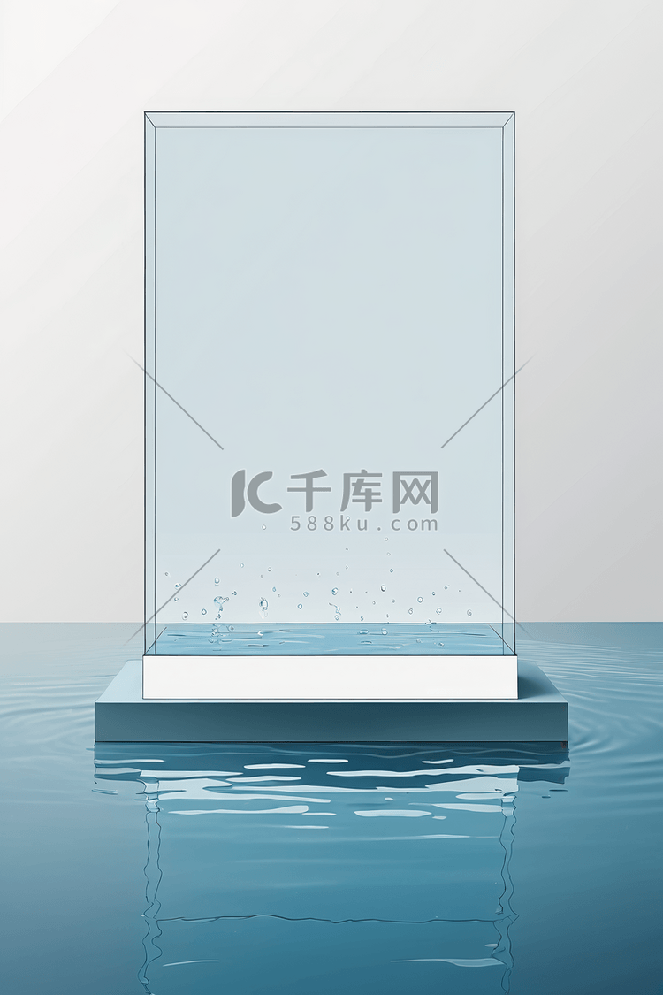 水中央有一个玻璃显示屏上面有水高清摄影大图-千库网
