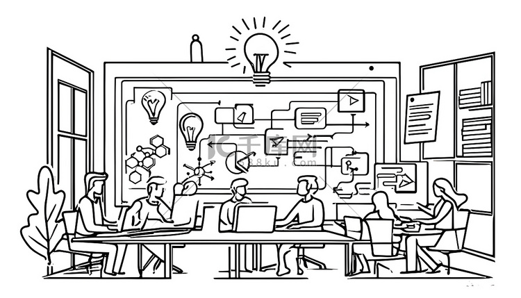 创意协作办公室环境中团队合作和头脑风暴的手绘1高清摄影大图-千库网