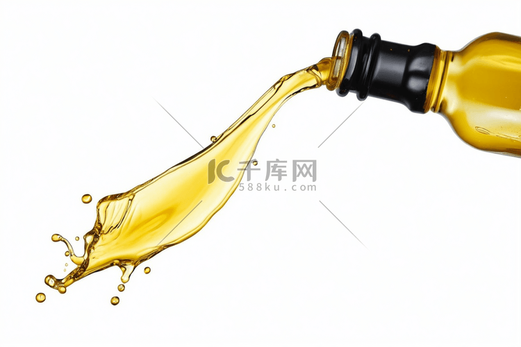 从玻璃瓶中倒出油来对抗白色图片高清摄影大图-千库网
