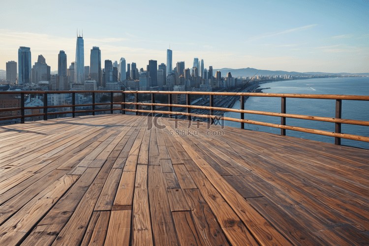 木甲板俯瞰城市天际线可欣赏海洋景观高清图片高清摄影大图-千库网