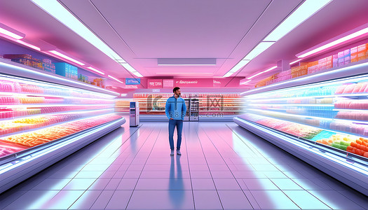 穿着便装的男子在熙熙攘攘的超市购物高清摄影大图-千库网