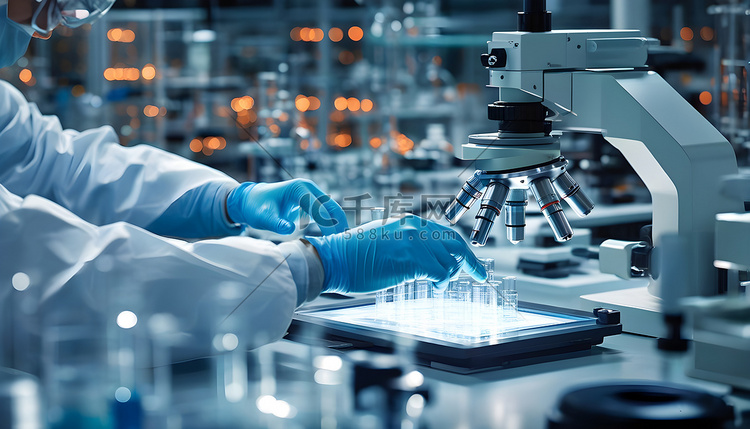 专注的科学家在被先进研究设备包围的高科技实验高清摄影大图-千库网