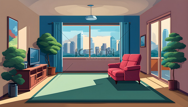 极简平面风格内饰离开房间高清摄影大图-千库网