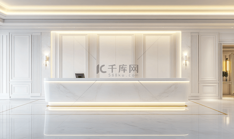 酒店3D渲染的白色柜台接待处背景图片免费下载-千库网