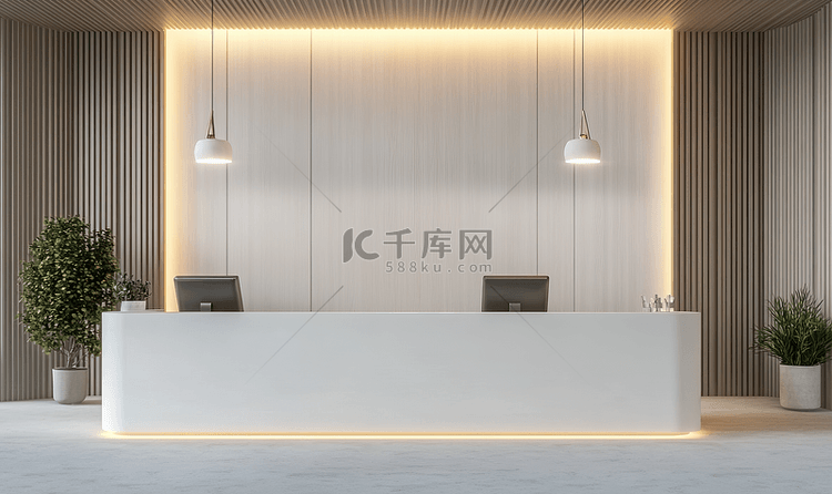 酒店简约风格的接待柜台内部3D渲染背景图片免费下载-千库网