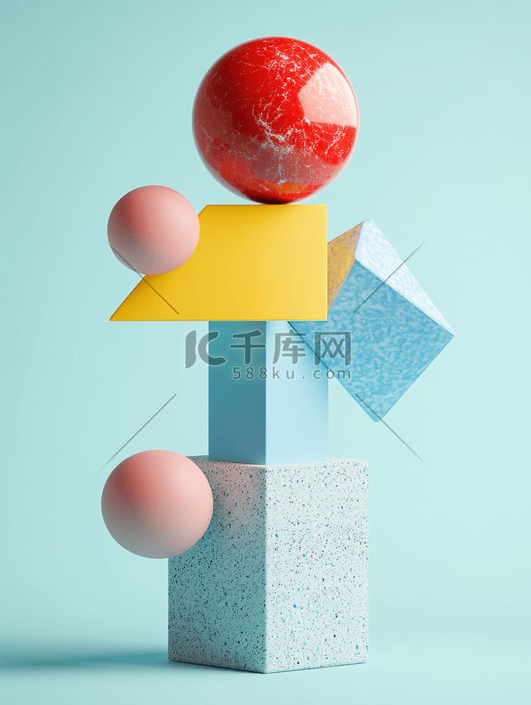 具有几何形状3D渲染的平衡静物背景图片免费下载-千库网