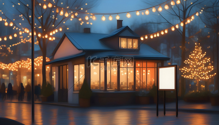 迷人的房屋在温暖的灯光下闪闪发光舒适的黄昏场高清摄影大图-千库网