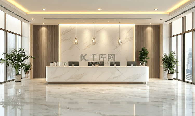 酒店3D渲染的白色柜台接待处背景图片免费下载-千库网