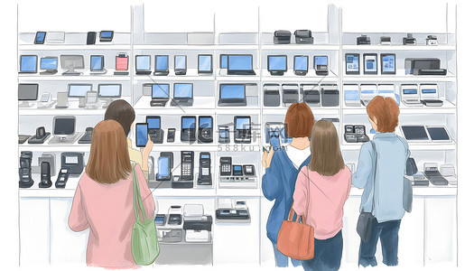 以水彩风格探索现代零售空间中的电子设备高清摄影大图-千库网