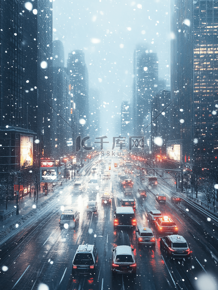 飓风雨雪和风恶劣天气期间大城市的3D插图全景背景图片免费下载-千库网