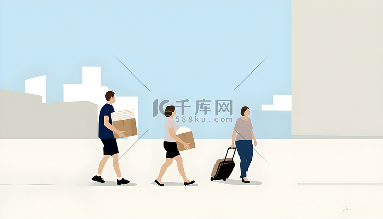 繁忙的城市场景一名男子匆忙拎着一个纸箱而一名高清摄影大图-千库网