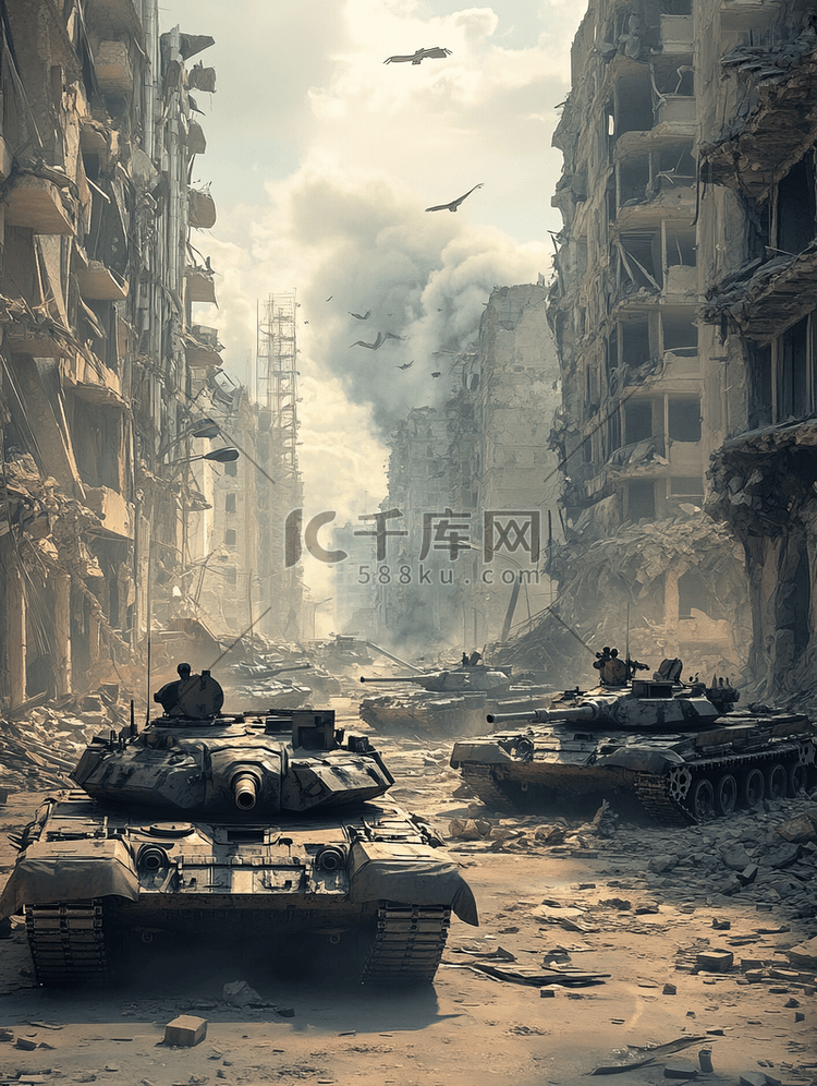 军用在废墟城市中的战争在废墟城市中的3d插图背景图片免费下载-千库网