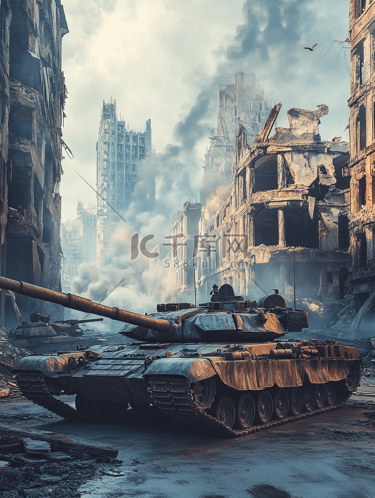 军用在废墟城市中的战争在废墟城市中的3d插图背景图片免费下载-千库网