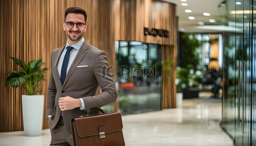 自信的成熟商人的侧面白色背景下的黑色公文包高清摄影大图-千库网