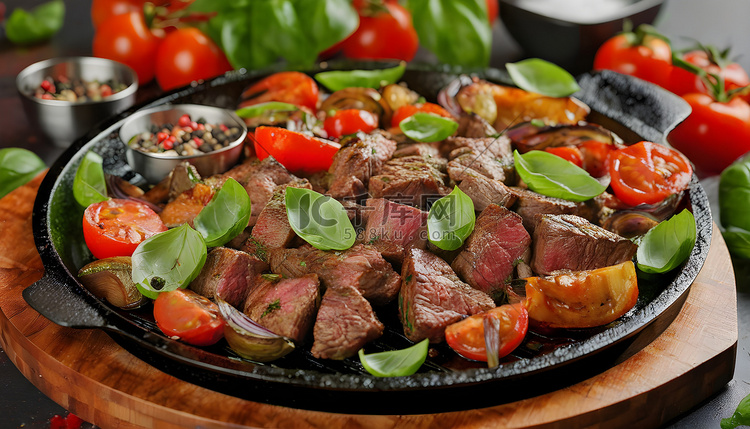 在质朴的木盘上品尝掺有香料的烤牛排高清摄影大图-千库网