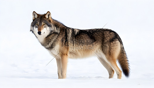 白雪皑皑的灰狼特写高清摄影大图-千库网