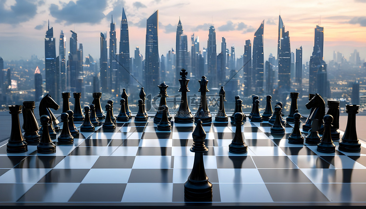 在全球市场竞争中棋盘城市背景下的战略业务概念高清摄影大图-千库网