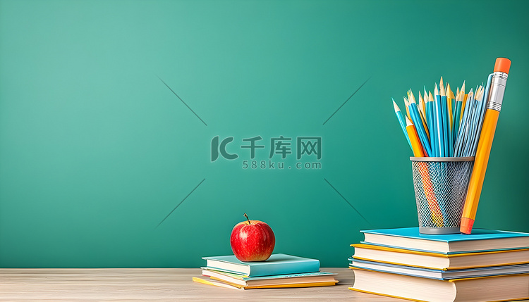 色彩缤纷的教室配有黑板火箭和教育用品在充满活高清摄影大图-千库网