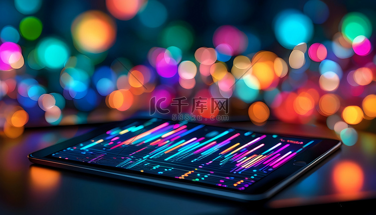 技术的花卉和谐数字平板电脑在柔和的花朵中展示高清摄影大图-千库网