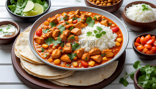 奶油黄油鸡配嫩鸡片和香菜配香白米高清摄影大图-千库网