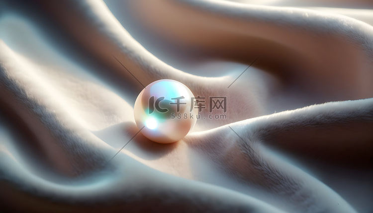 闪亮的珍珠依偎在柔软的天鹅绒上在柔和的光线下高清摄影大图-千库网