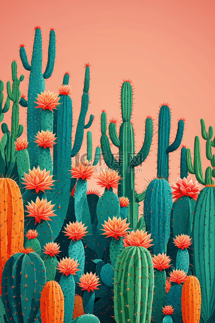 抽象仙人掌植物插画插画高清摄影大图 千库网