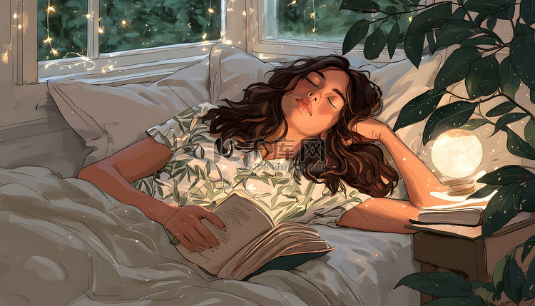 《宁静的环境》中一位女性与一本书接吻的梦幻时刻高清摄影大图-千库网